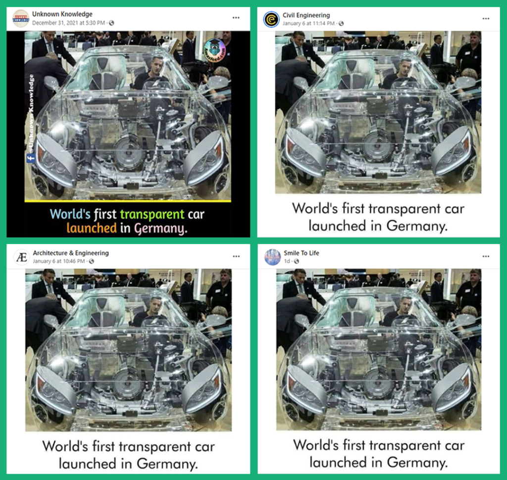 Posts falsely claim photo shows world’s first transparent car made by ...